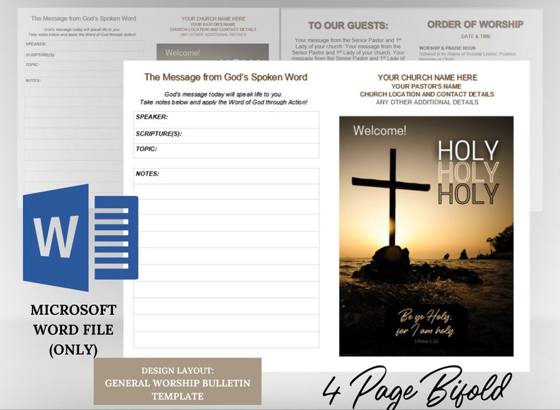 Editable Church Bulletin Template | Bifold MS Word Download - Etsy