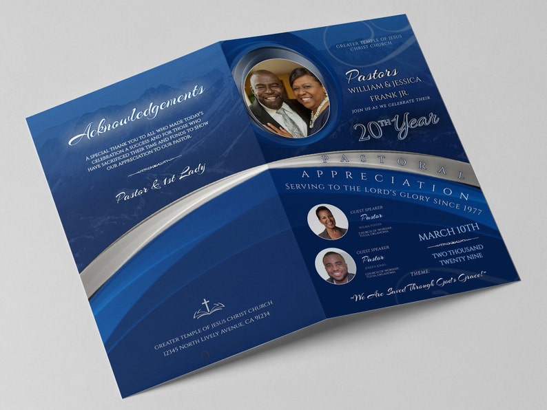 Blue & Silver Church Anniversary Program Template | Editable in Corjl ...