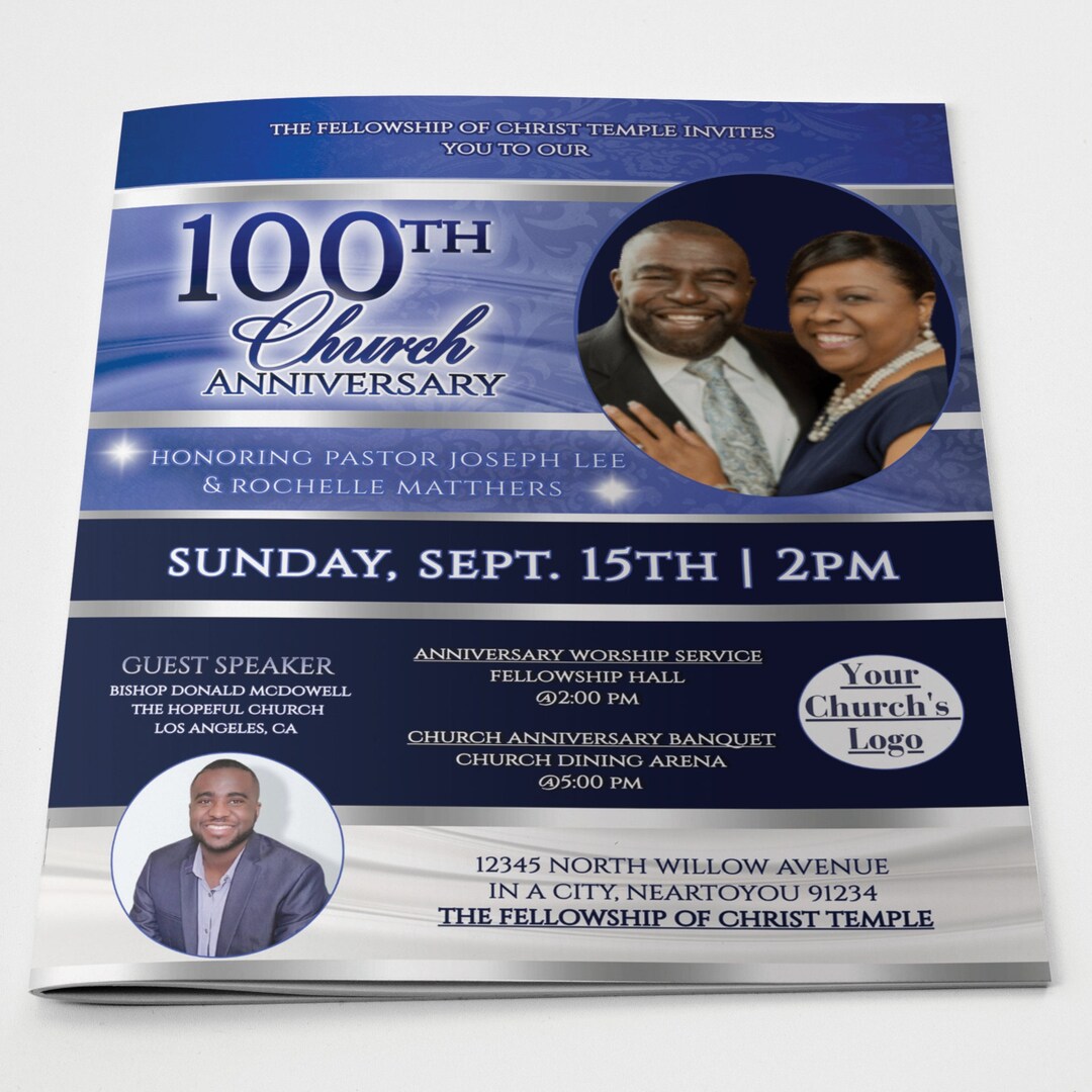 Pastor Anniversary Program Template | Royal Blue Silver (editable in ...