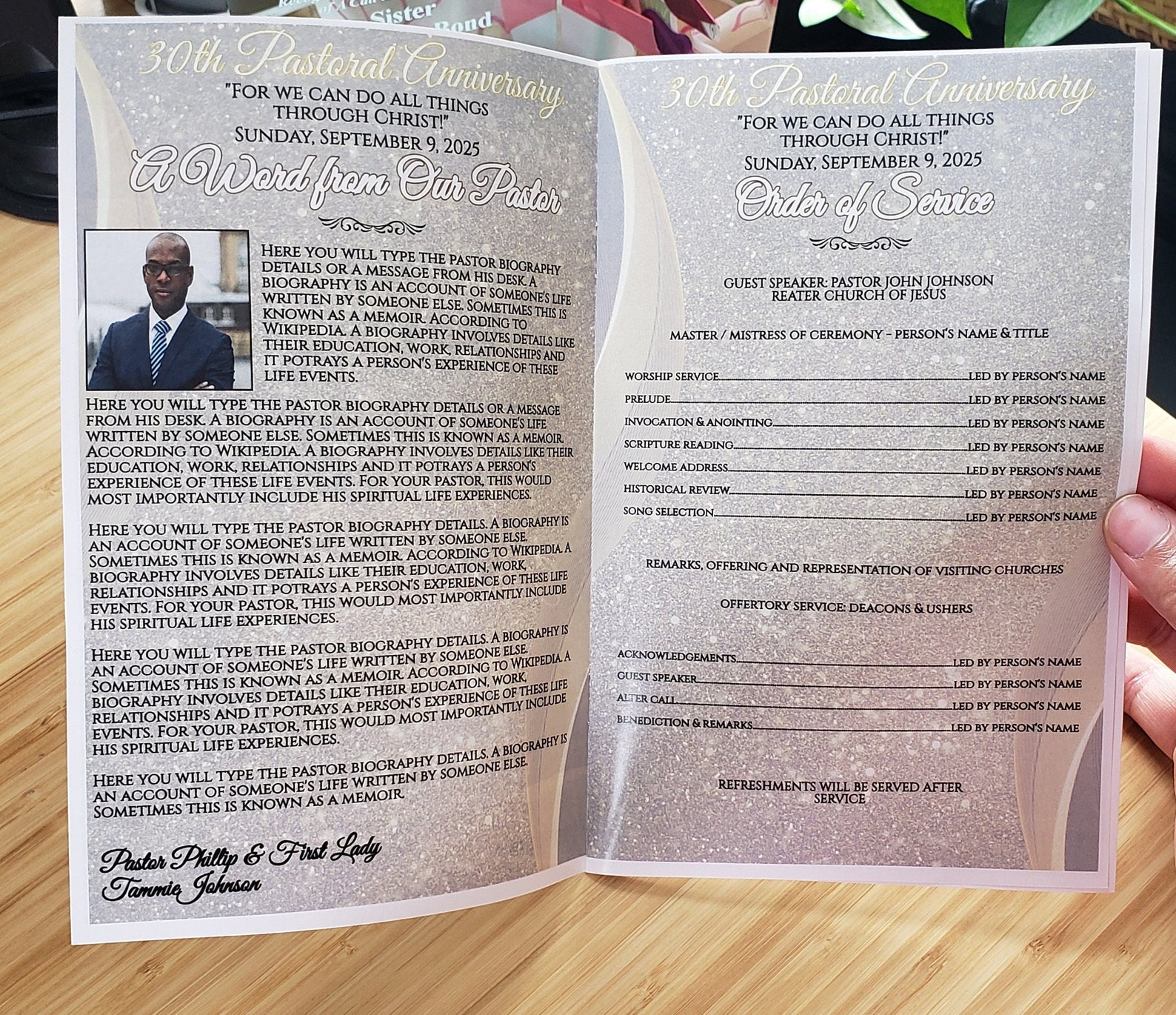 Pastor and Wife Church Anniversary Program Booklet Template - Etsy