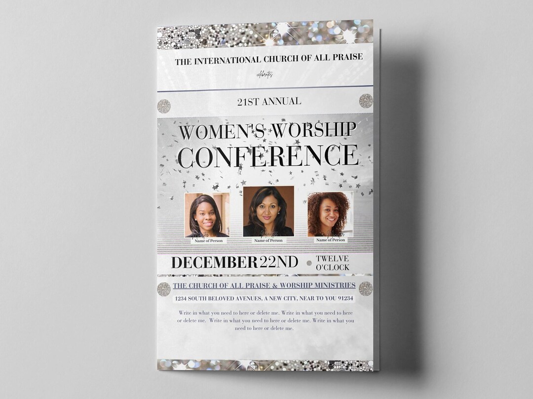 Women's Conference Program Template | Silver Glitter Design (canva ...