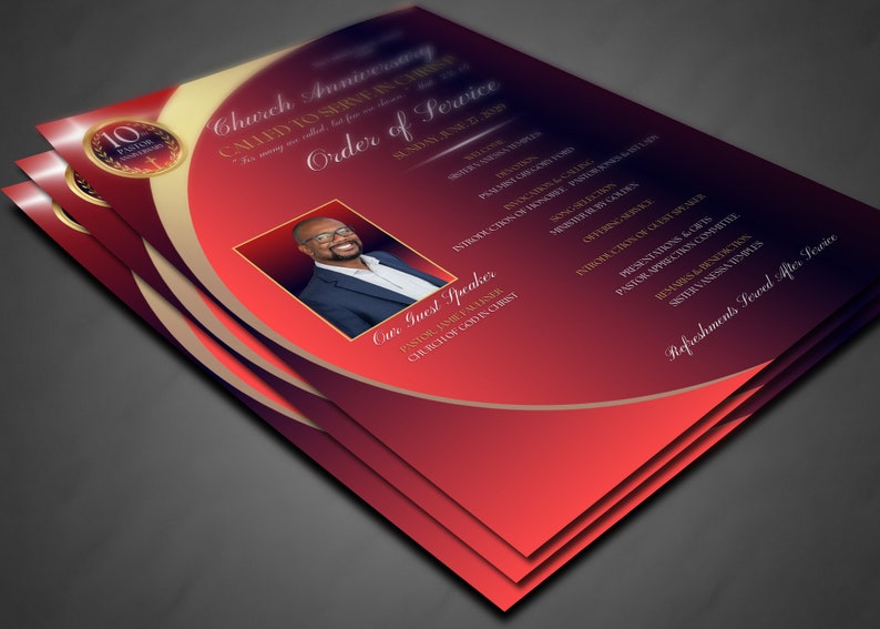 CANVA Red and Gold Church Anniversary Double Sided Program Template ...