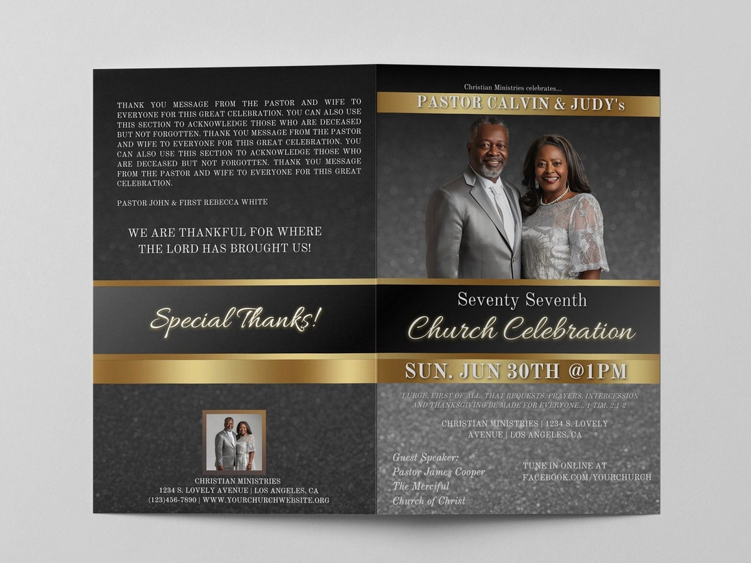 Black and Gold Church Program Template | Anniversary, Pastoral (canva ...