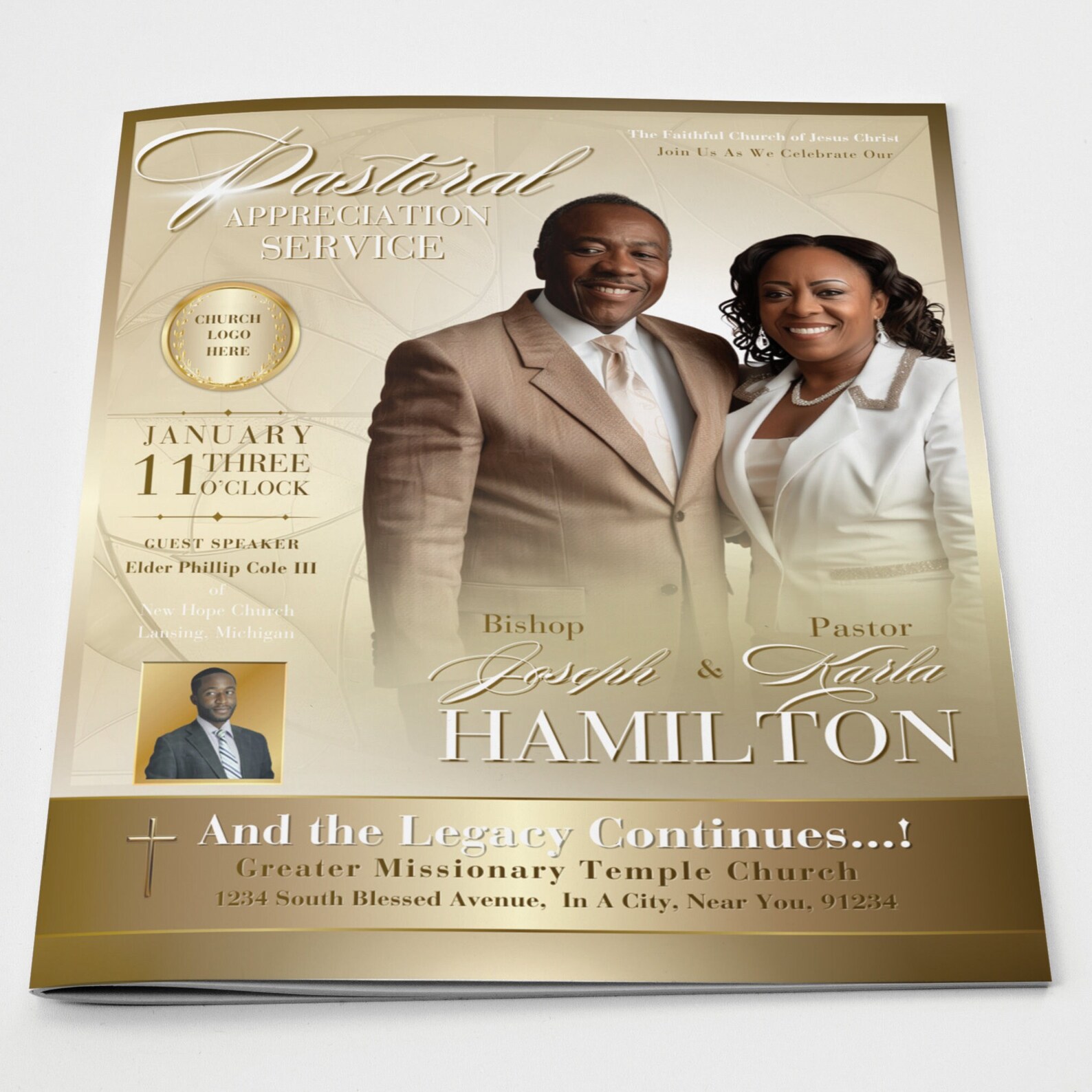 CANVA Church Program Template Dynamic Cream Gold Size: 17x11 ...
