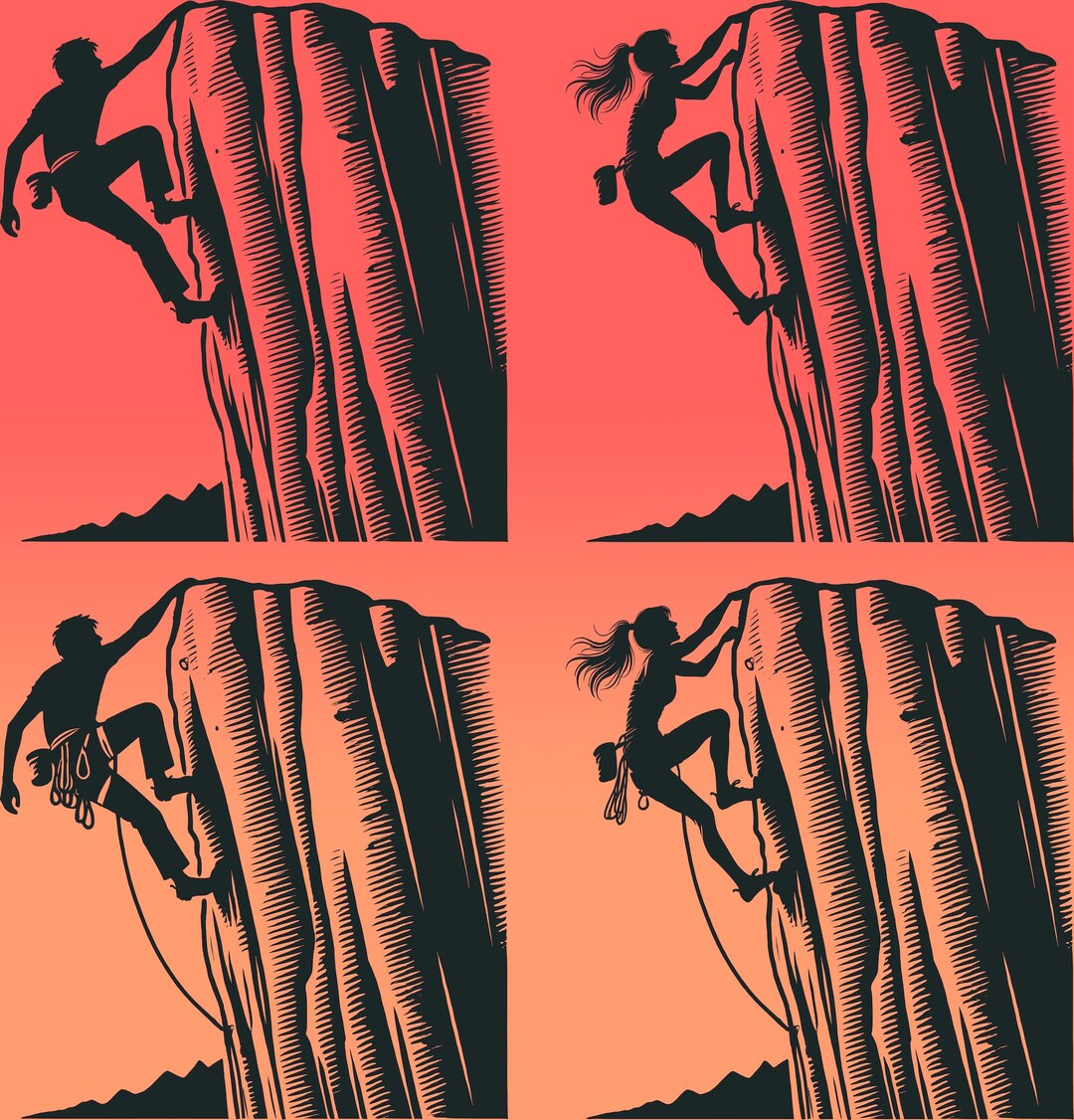 Rock Climbing Silhouette, Lead Climbing, Bouldering, Male and Female ...