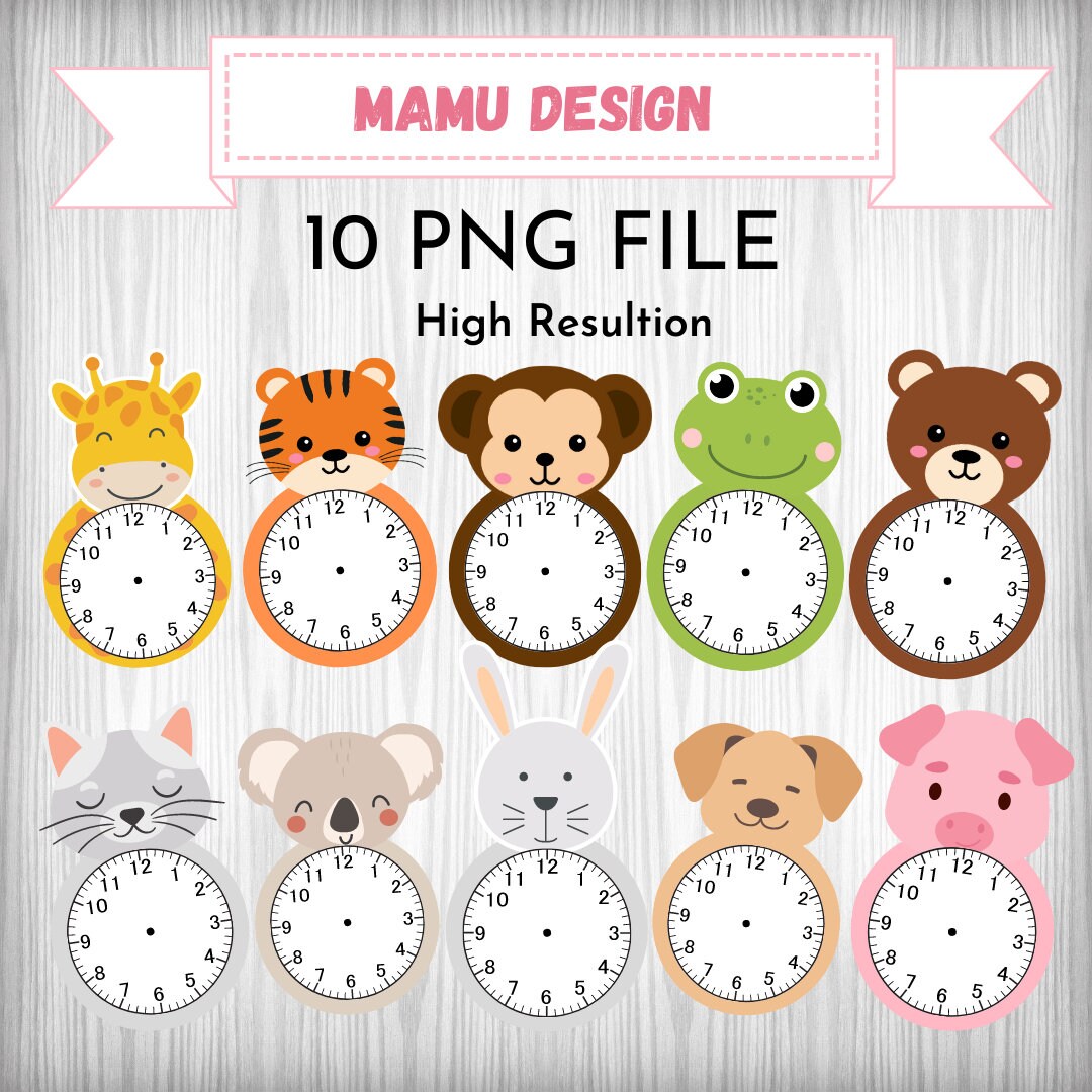 Animal Cute Clock Set Clip Art for Kids Learning Clock - Etsy