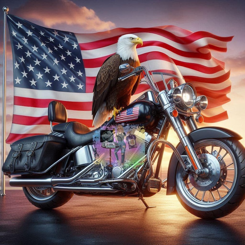 Motorcycle American Flag and Eagle Digital Download - Etsy