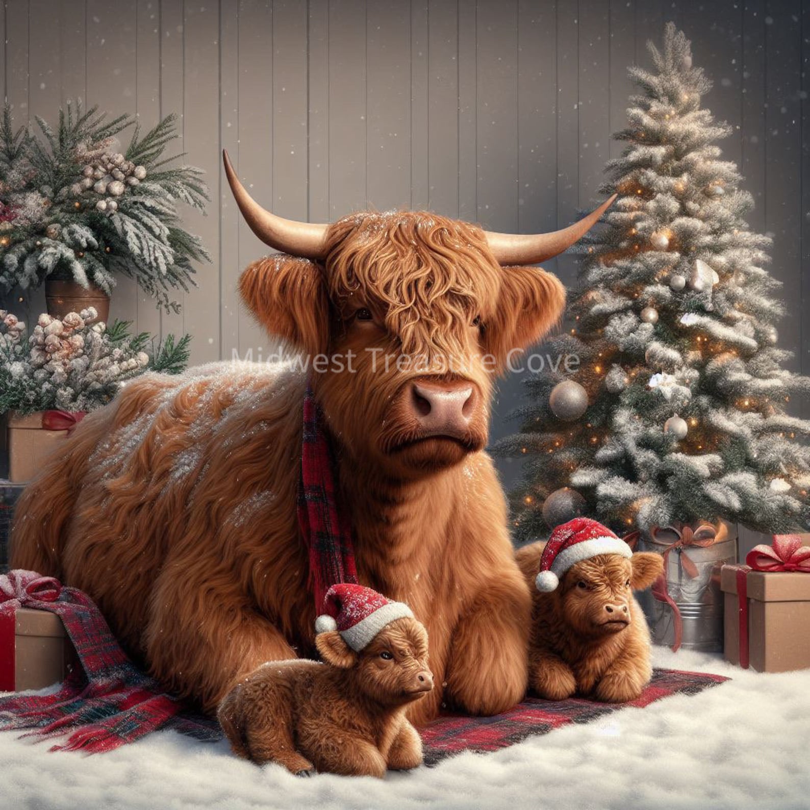 Christmas Highland Cow and Babies - Etsy