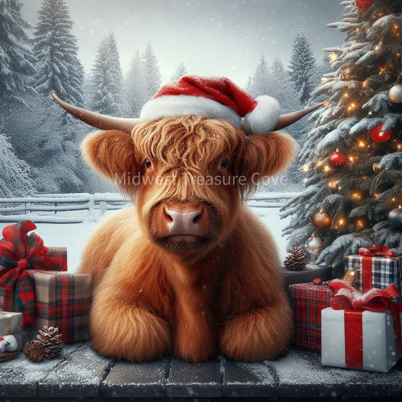 Christmas Highland Cow - Etsy
