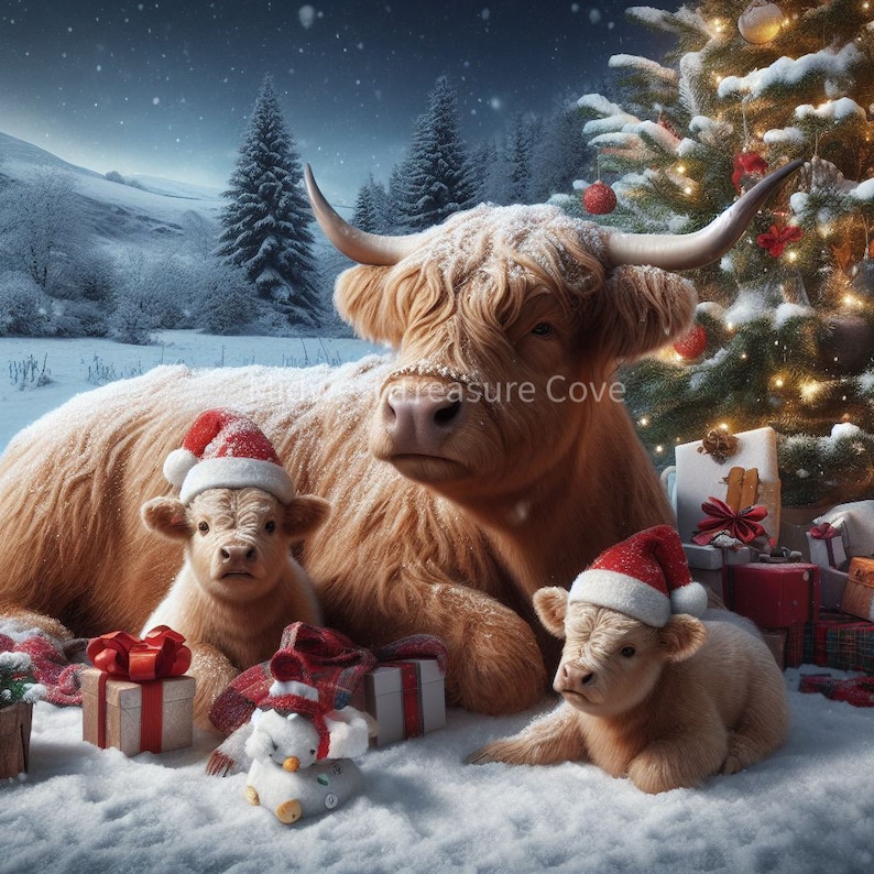 Christmas Highland Cow and Babies - Etsy
