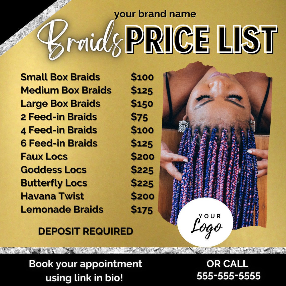 Braids Price List Flyer Hair Price List Knotless Braids - Etsy