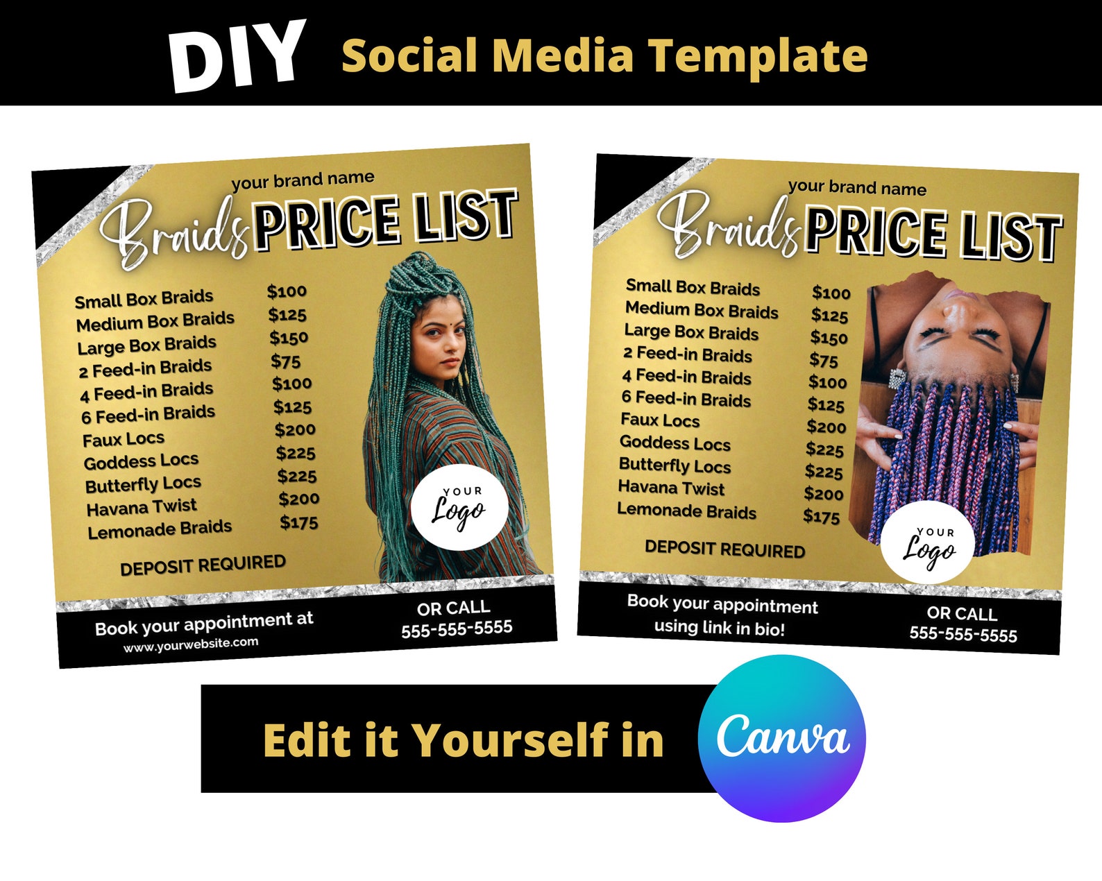 Braids Price List Flyer, Hair Price List, Knotless Braids Special, Hair ...