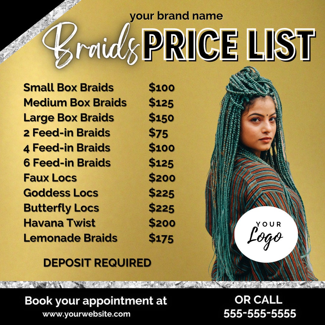 Braids Price List Flyer Hair Price List Knotless Braids - Etsy