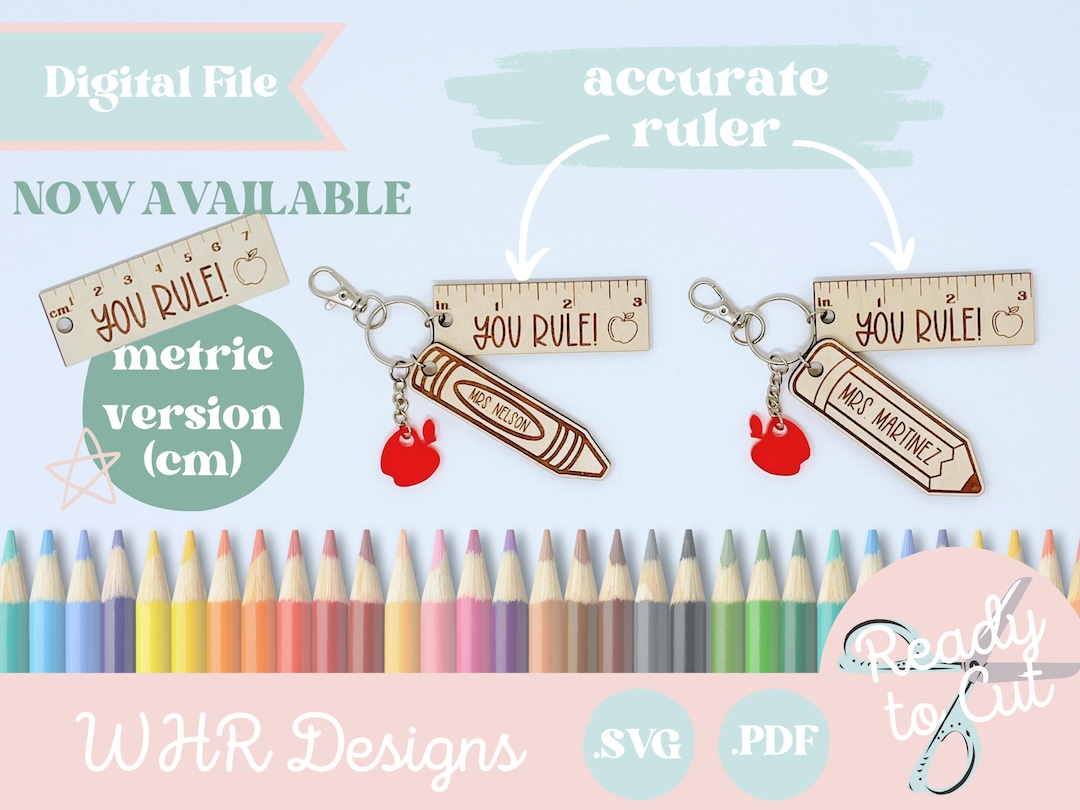 Personalized Teacher Keychain SVG: Ruler & Pencil Bag Tag (digital ...