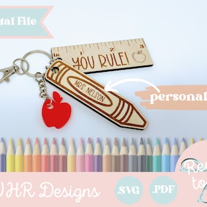 Personalized Teacher Keychain SVG: Ruler & Pencil Bag Tag (digital ...