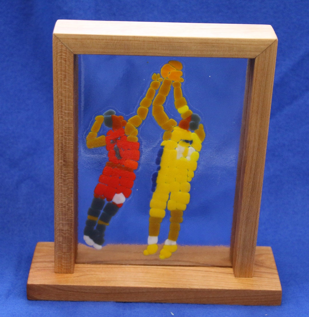 A Colorful, Freestanding, Fused Glass, Mosaic, Shooting Jumping ...
