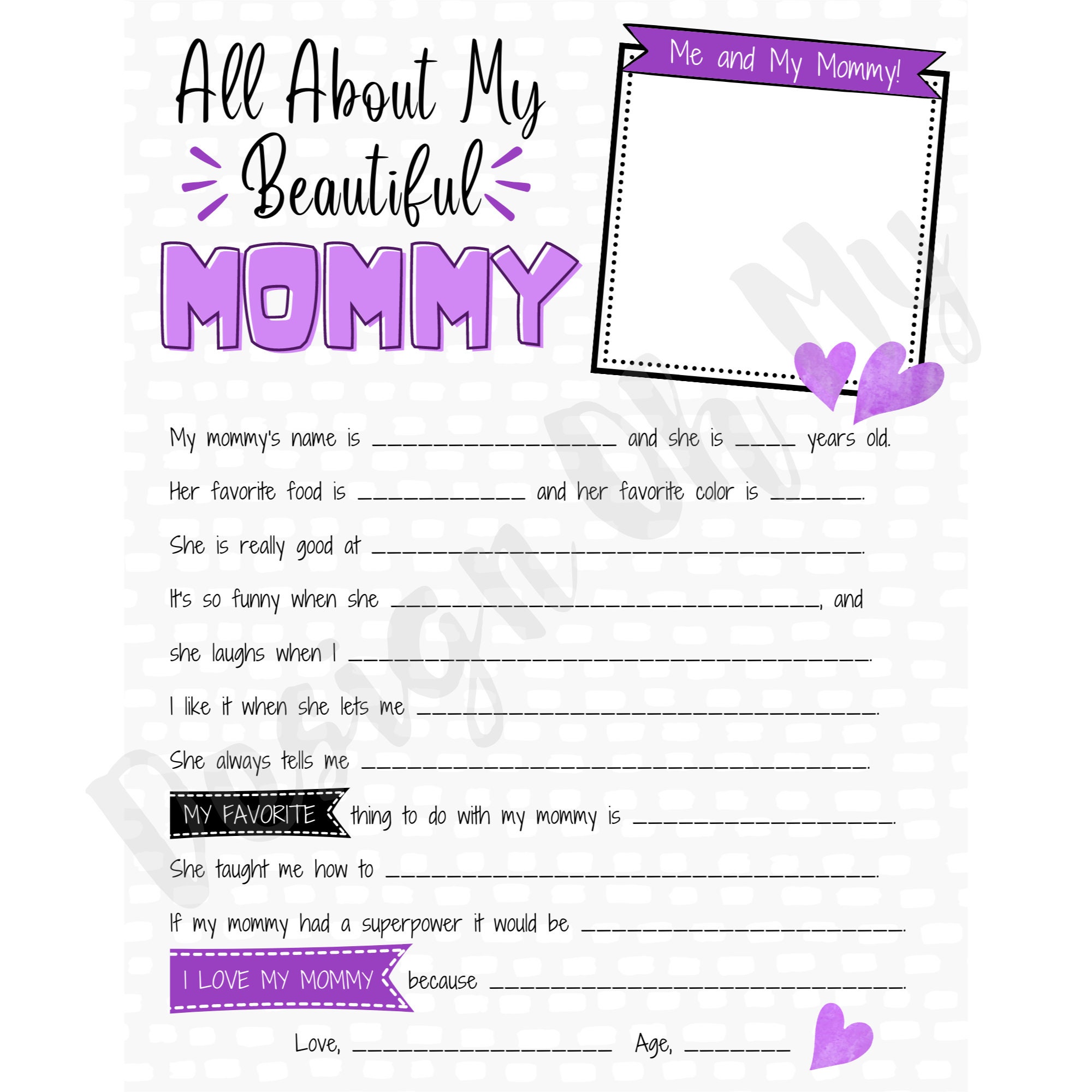 All About My Beautiful Mommy, Fill in the Blanks, Mother's Day ...