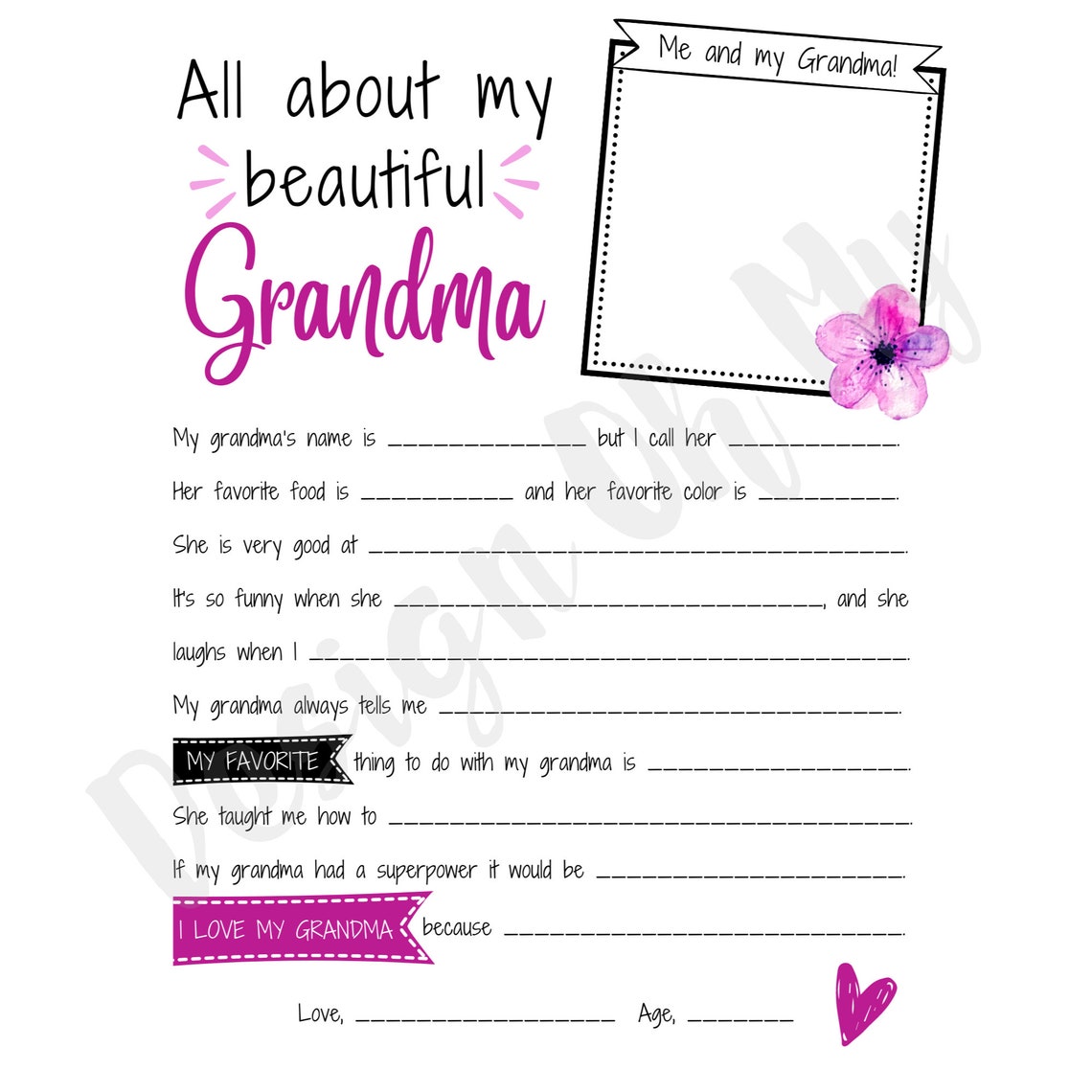 All About My Beautiful Grandma, Grammy, Fill in the Blanks ...
