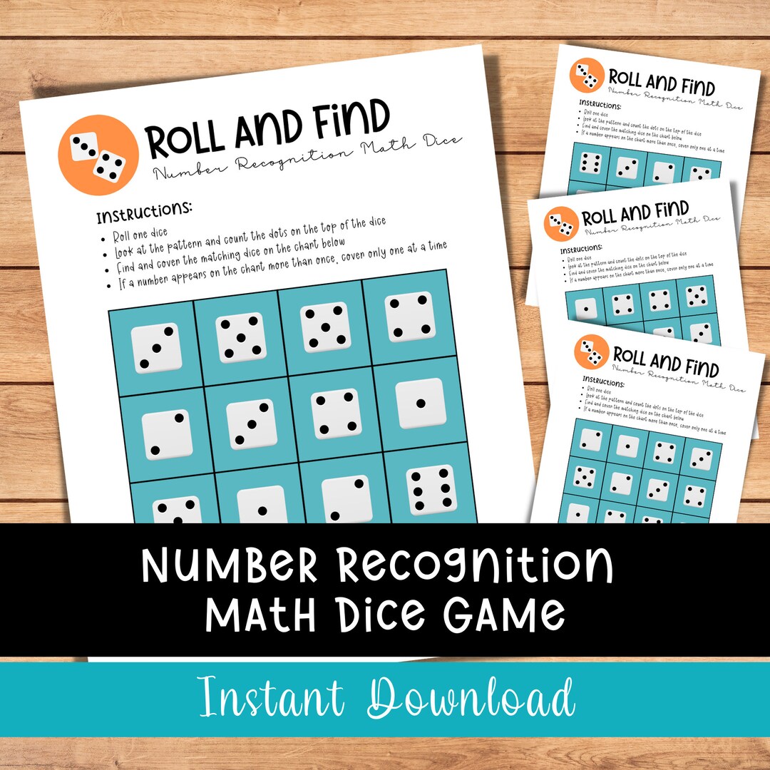 Roll and Find Dice Game, Number Recognition, Printable Number Game for ...