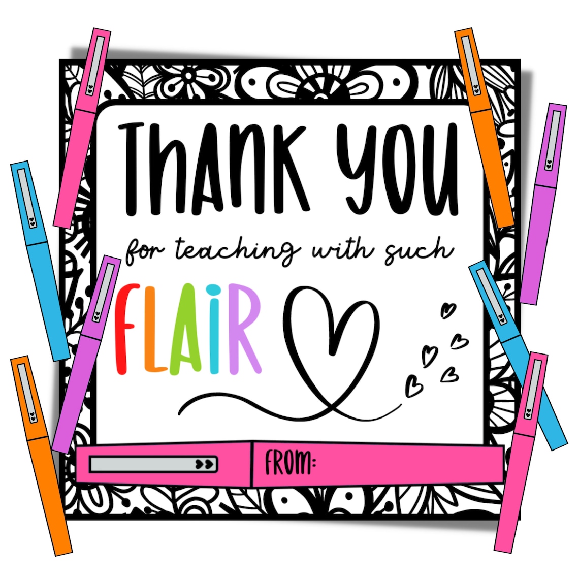 Thank You for Teaching With Flair, Flair Pen Gift Tag, Teacher ...