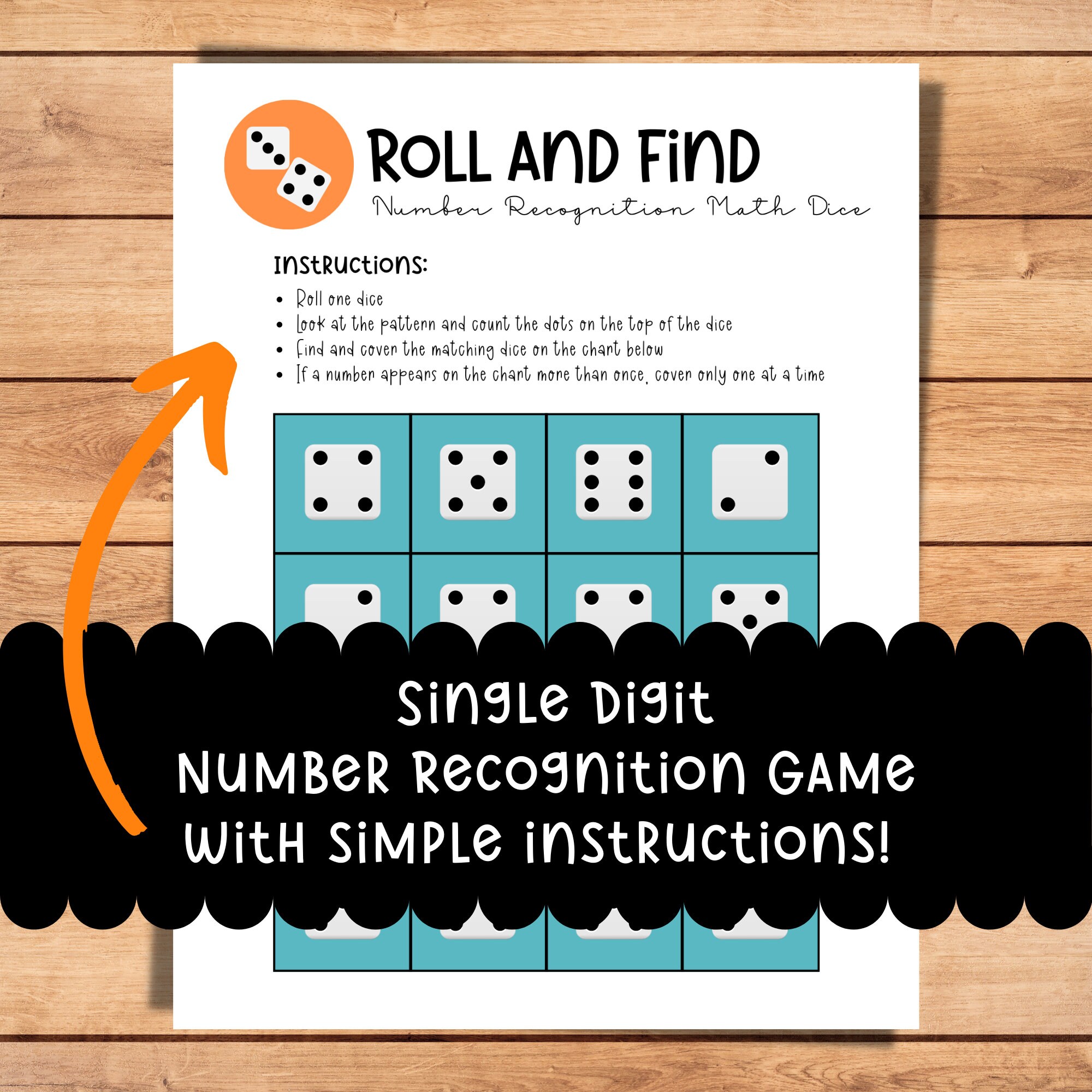 Roll and Find Dice Game, Number Recognition, Printable Number Game for ...