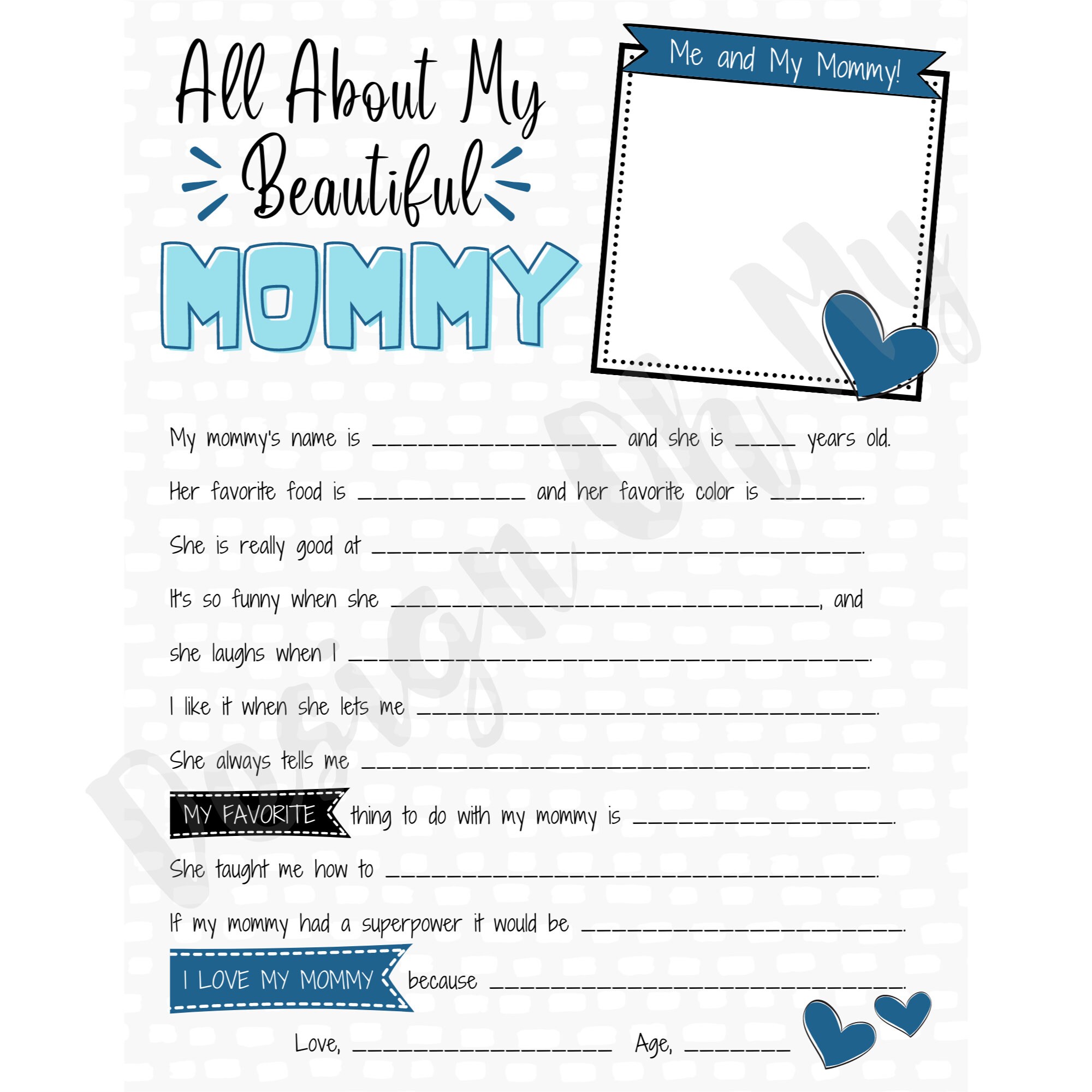 All About My Beautiful Mommy, Fill in the Blanks, Mother's Day ...