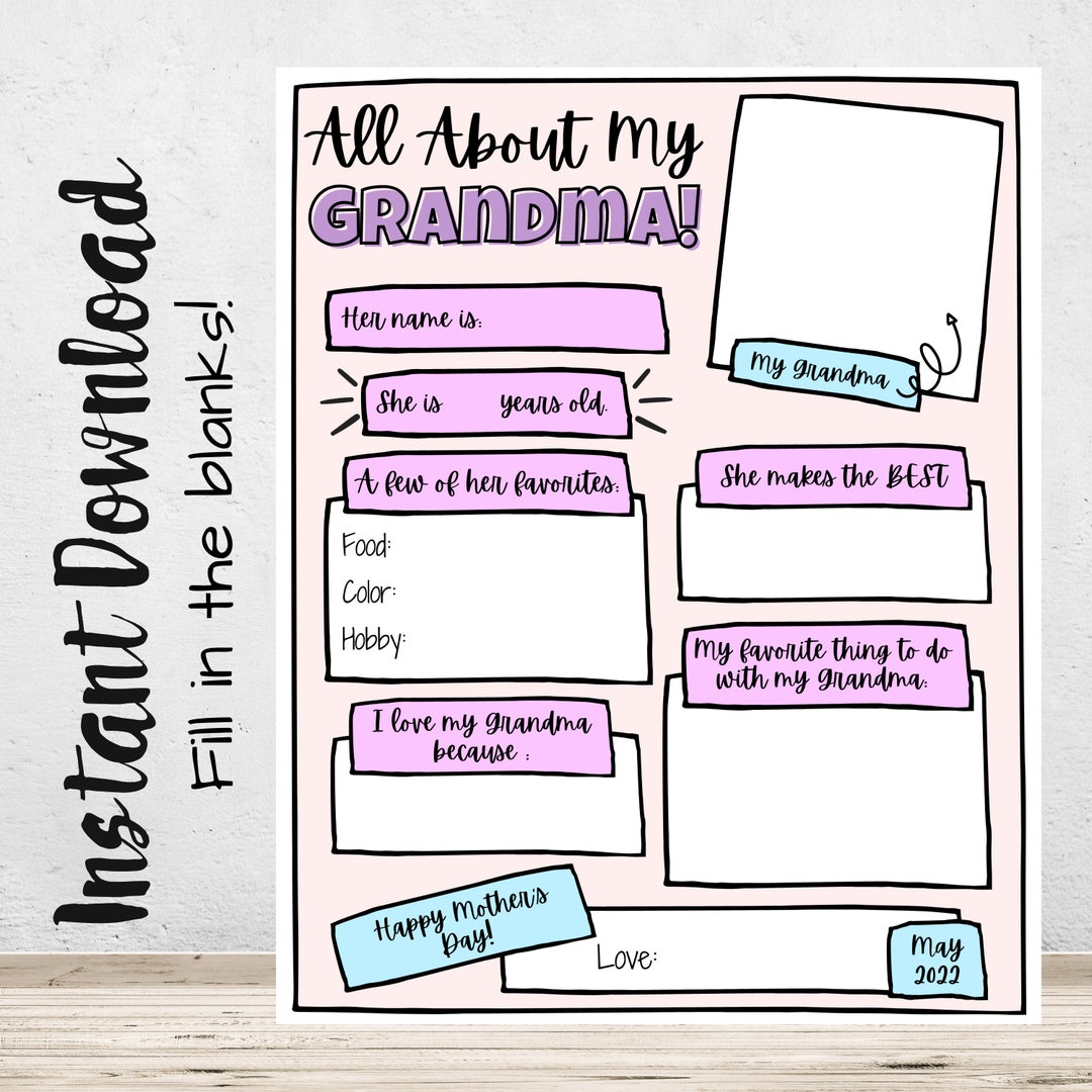 All About My Grandma, Fill in the Blanks, Questionnaire, Mothers Day ...