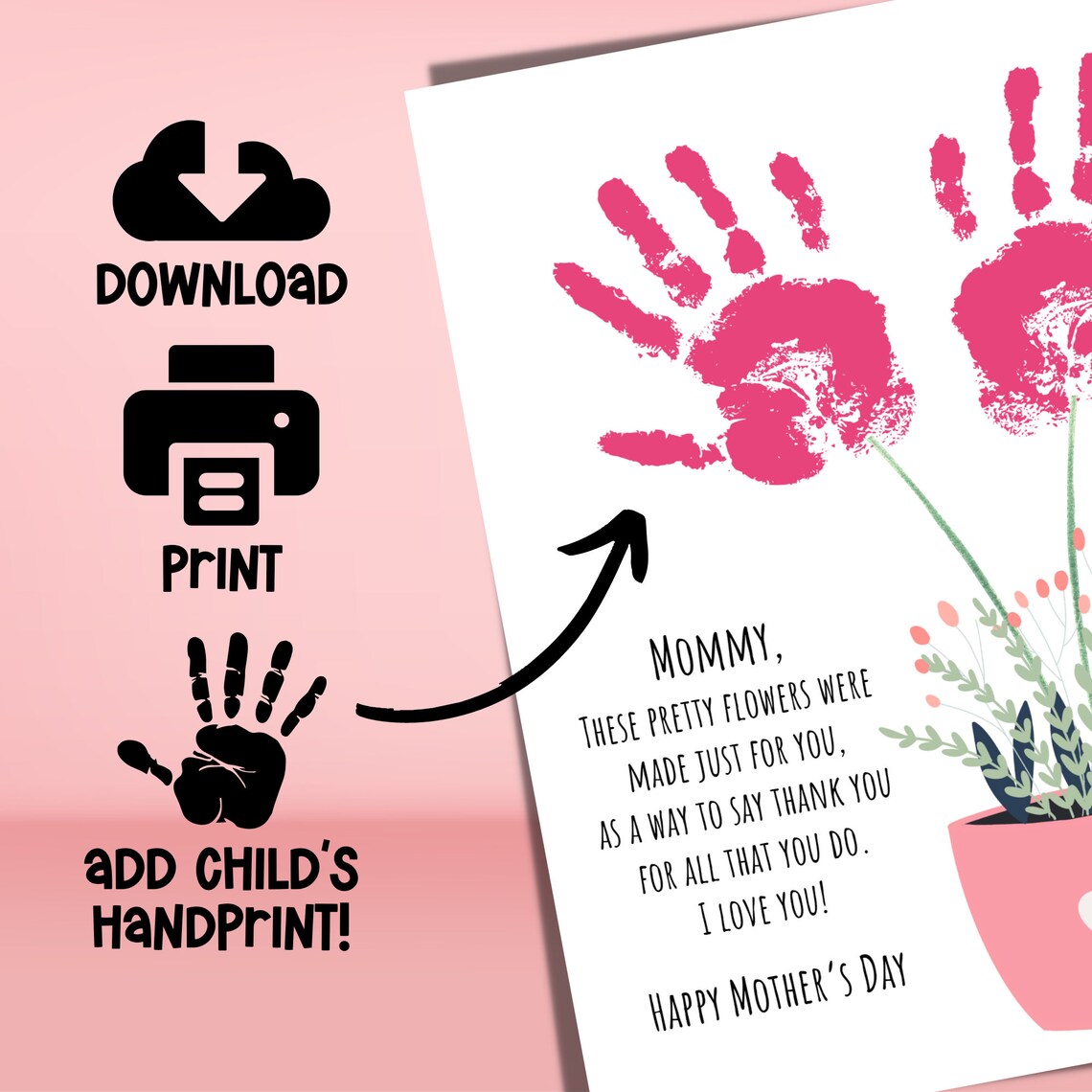 Mommy Mothers Day Handprint Flowers Mothers Day Handprint - Etsy