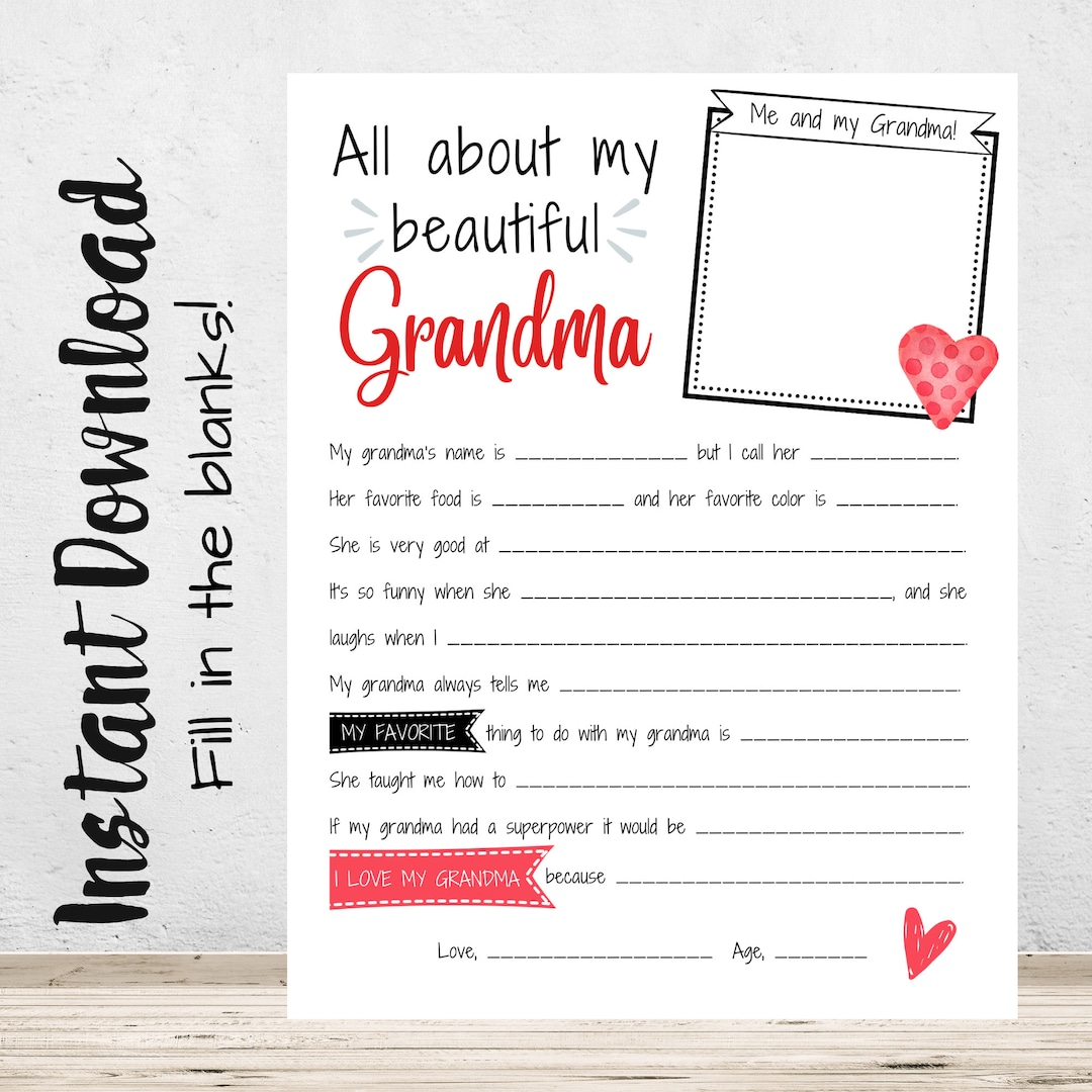 All About My Beautiful Grandma, Grammy, Fill in the Blanks ...
