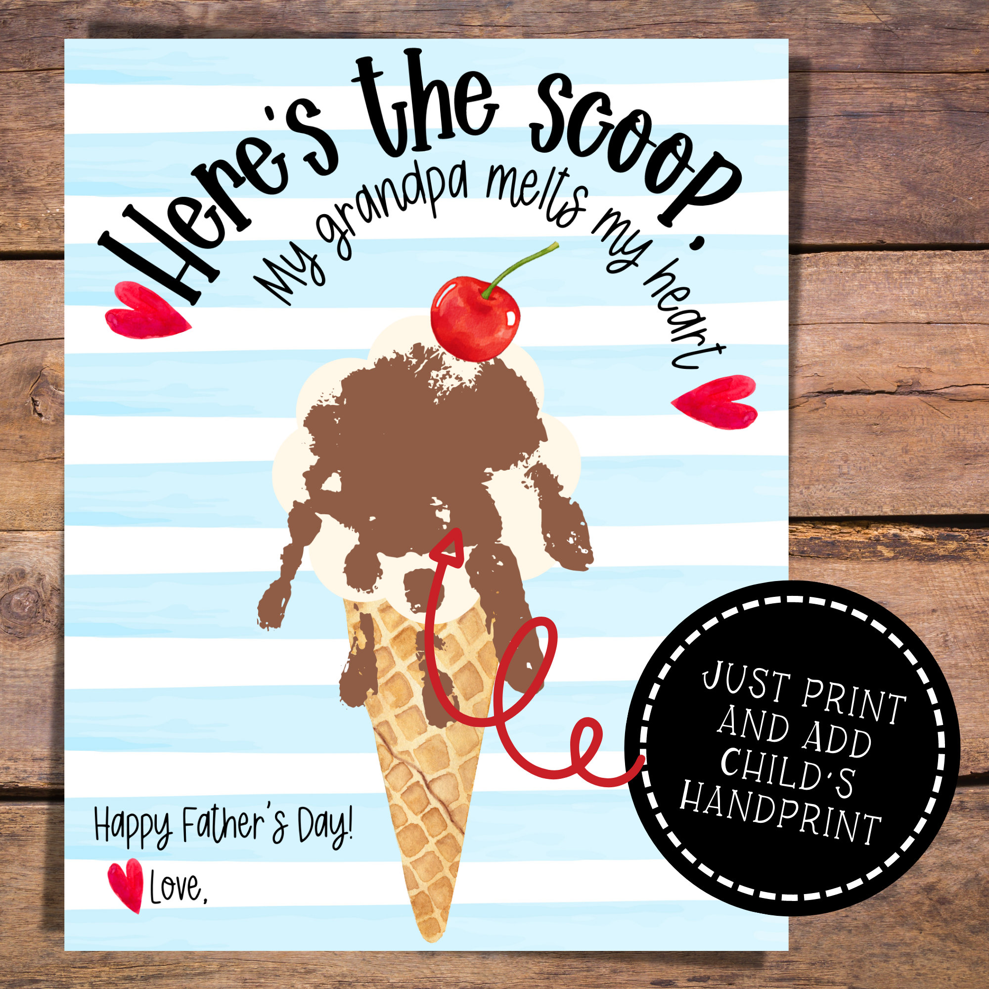 Fathers Day Handprint Art, Here's the Scoop My Grandpa Melts My Heart ...