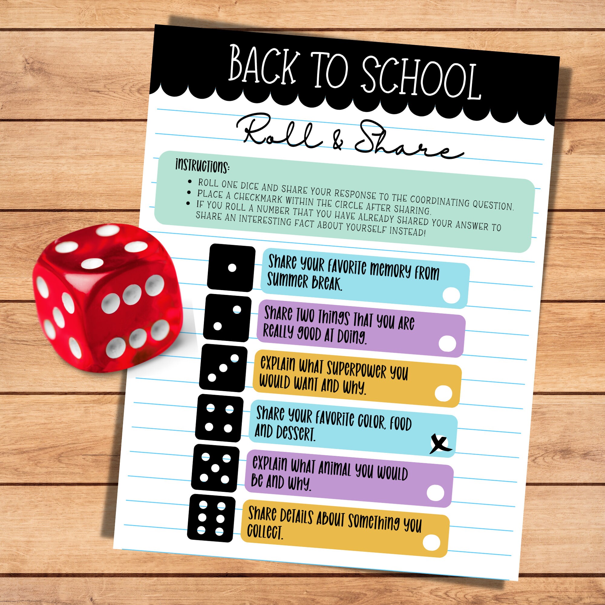 Back to School Roll and Share, Get to Know Me Ice Breaker, Dicebreaker ...