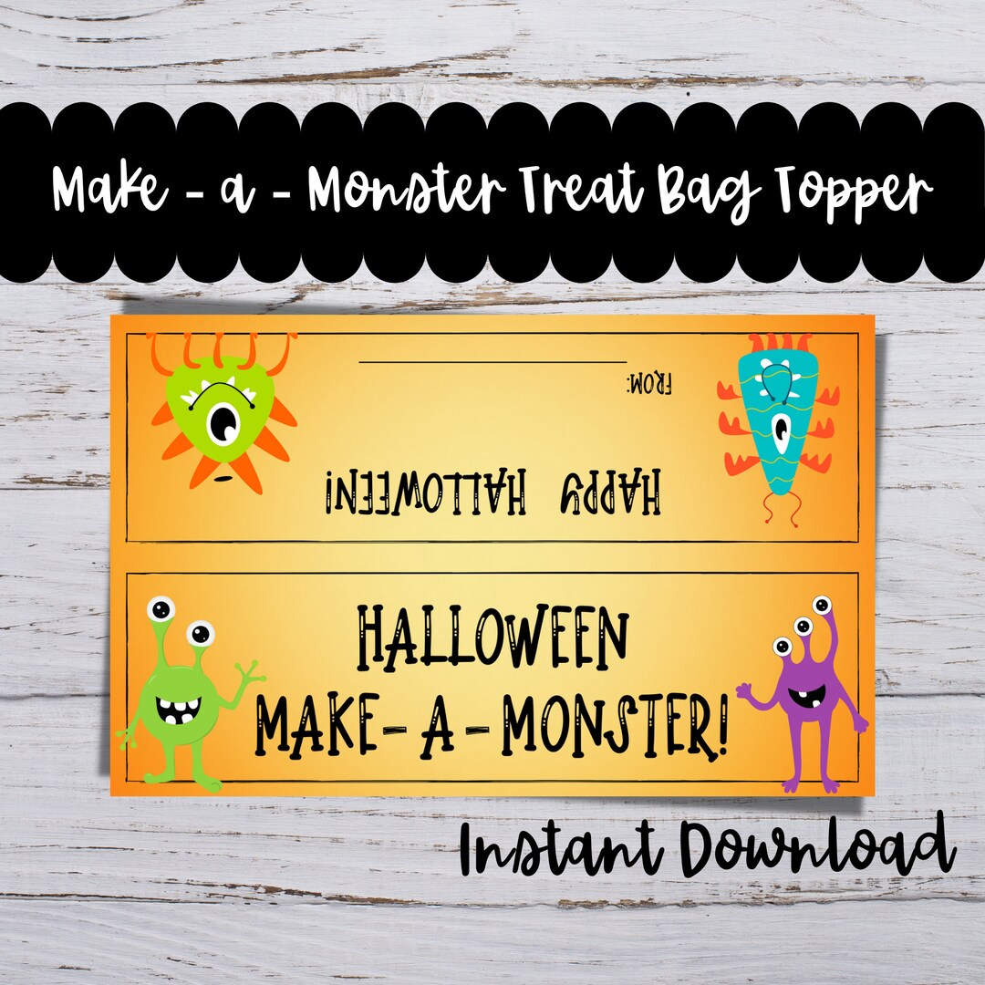 Halloween Make A Monster Bag Topper, Make Your Own Monster, Halloween ...
