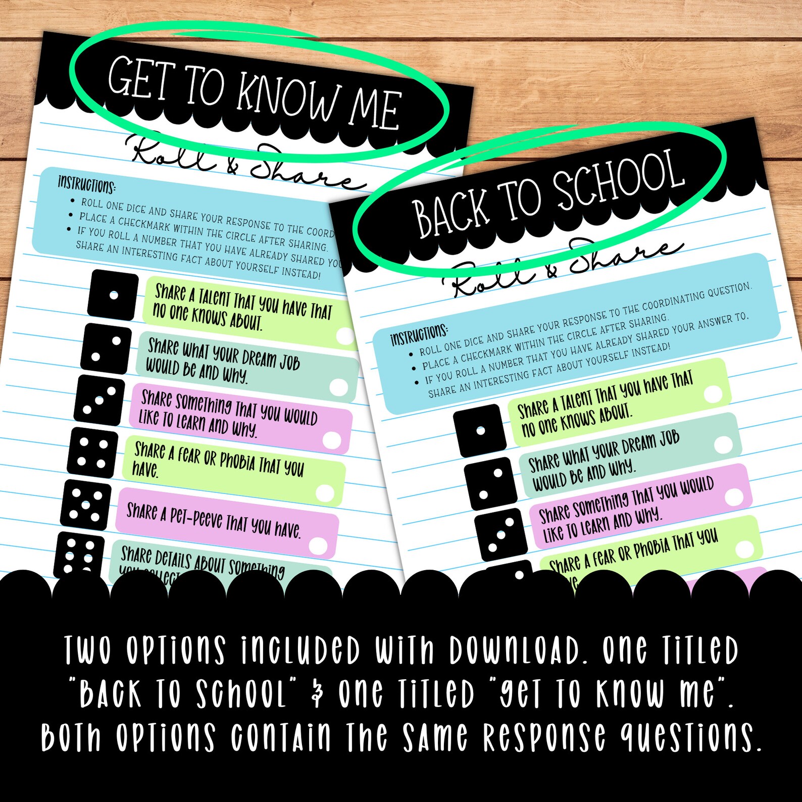 Back to School Roll and Share, Get to Know Me Ice Breaker, Dicebreaker ...