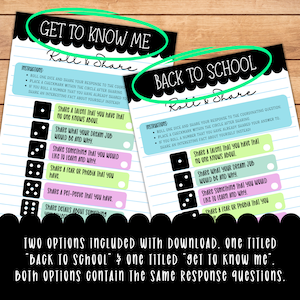 Back to School Roll and Share, Get to Know Me Ice Breaker, Dicebreaker ...