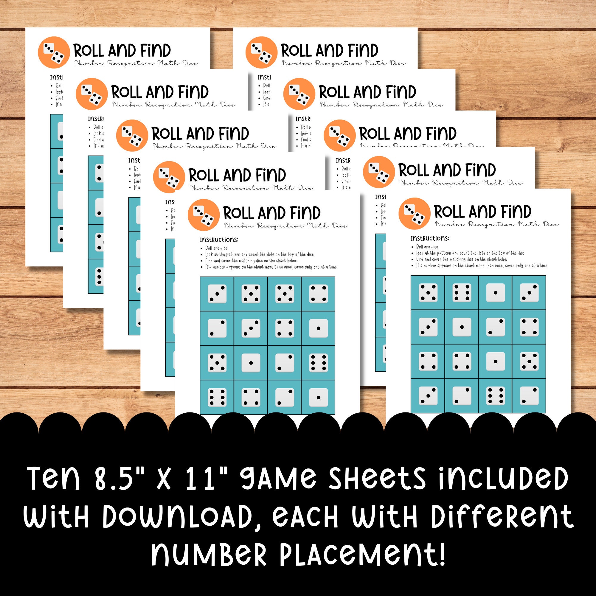 Roll and Find Dice Game, Number Recognition, Printable Number Game for ...