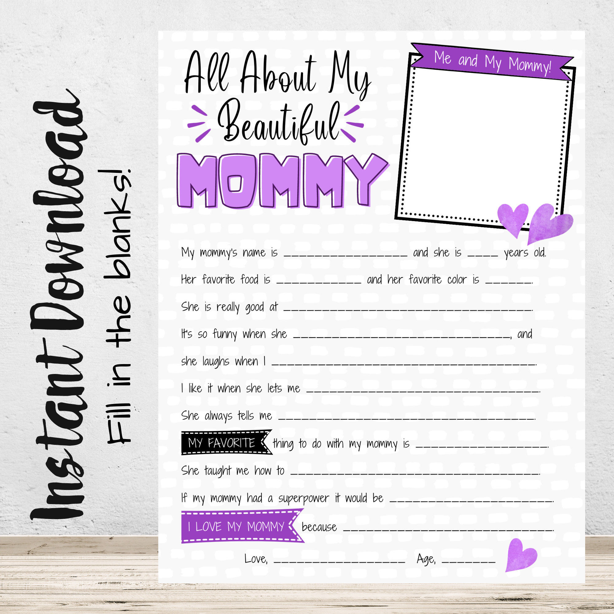 All About My Beautiful Mommy, Fill in the Blanks, Mother's Day ...