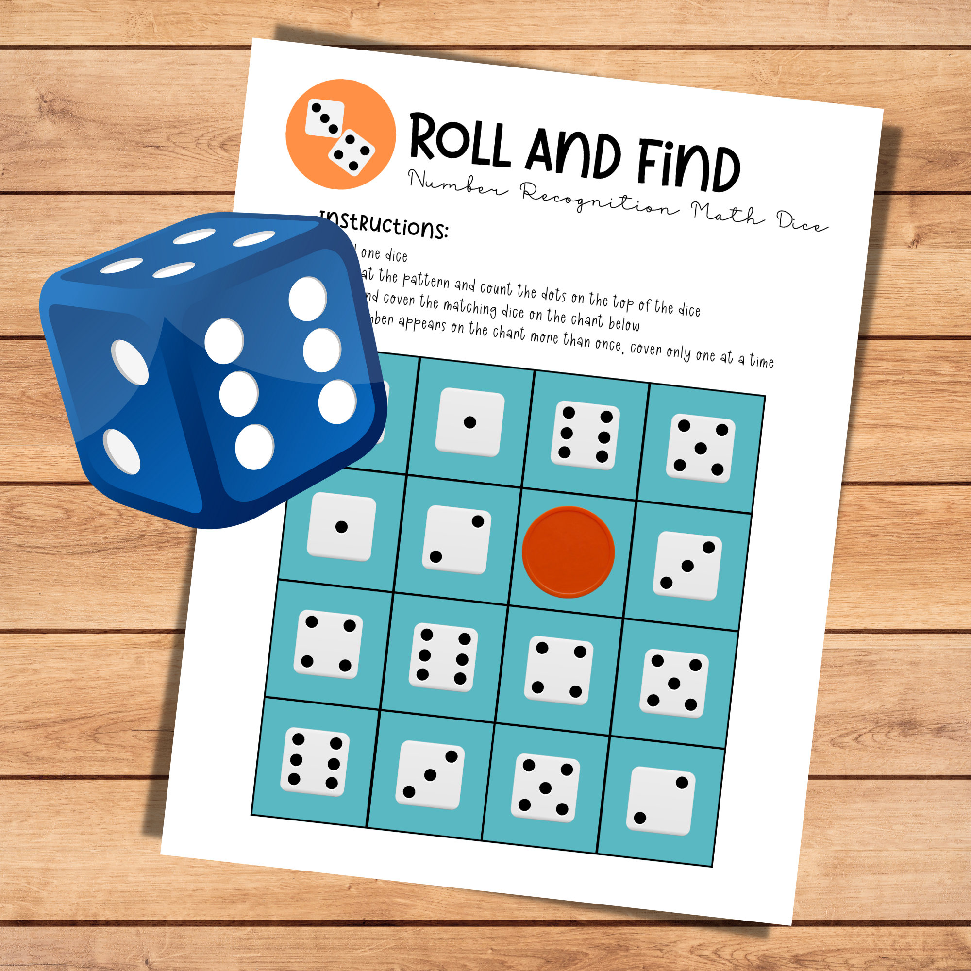 Roll and Find Dice Game, Number Recognition, Printable Number Game for ...