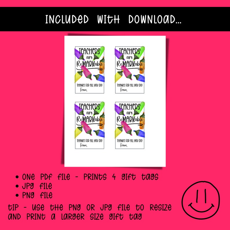 Teachers Are Remarkable, Teacher Appreciation Tag, Printable Gift Tag ...