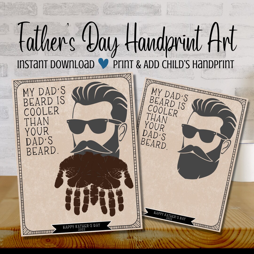 Fathers Day Handprint Art, My Dads Beard, Child Handprint Gift ...