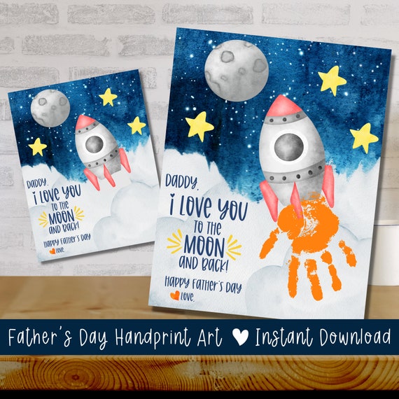 Fathers Day Handprint Art I Love You to the Moon and Back | Etsy