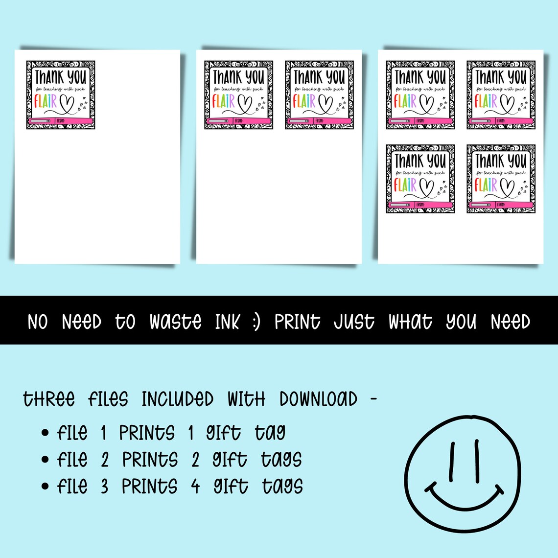 Thank You for Teaching With Flair, Flair Pen Gift Tag, Teacher ...