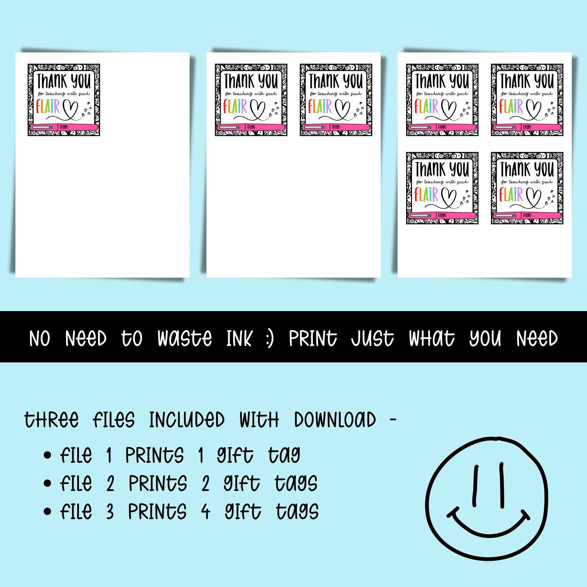 Thank You for Teaching With Flair, Flair Pen Gift Tag, Teacher ...