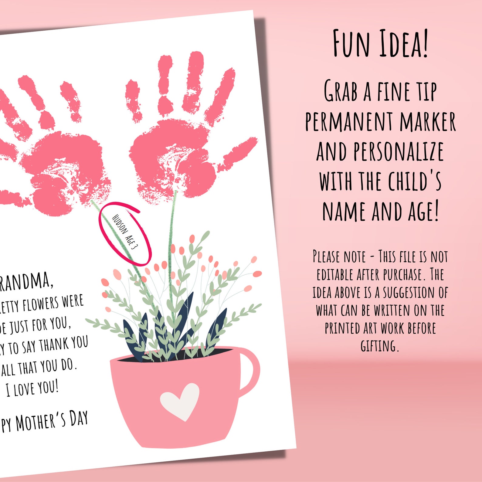 Grandma Mothers Day Handprint Flowers Mothers Day Handprint - Etsy