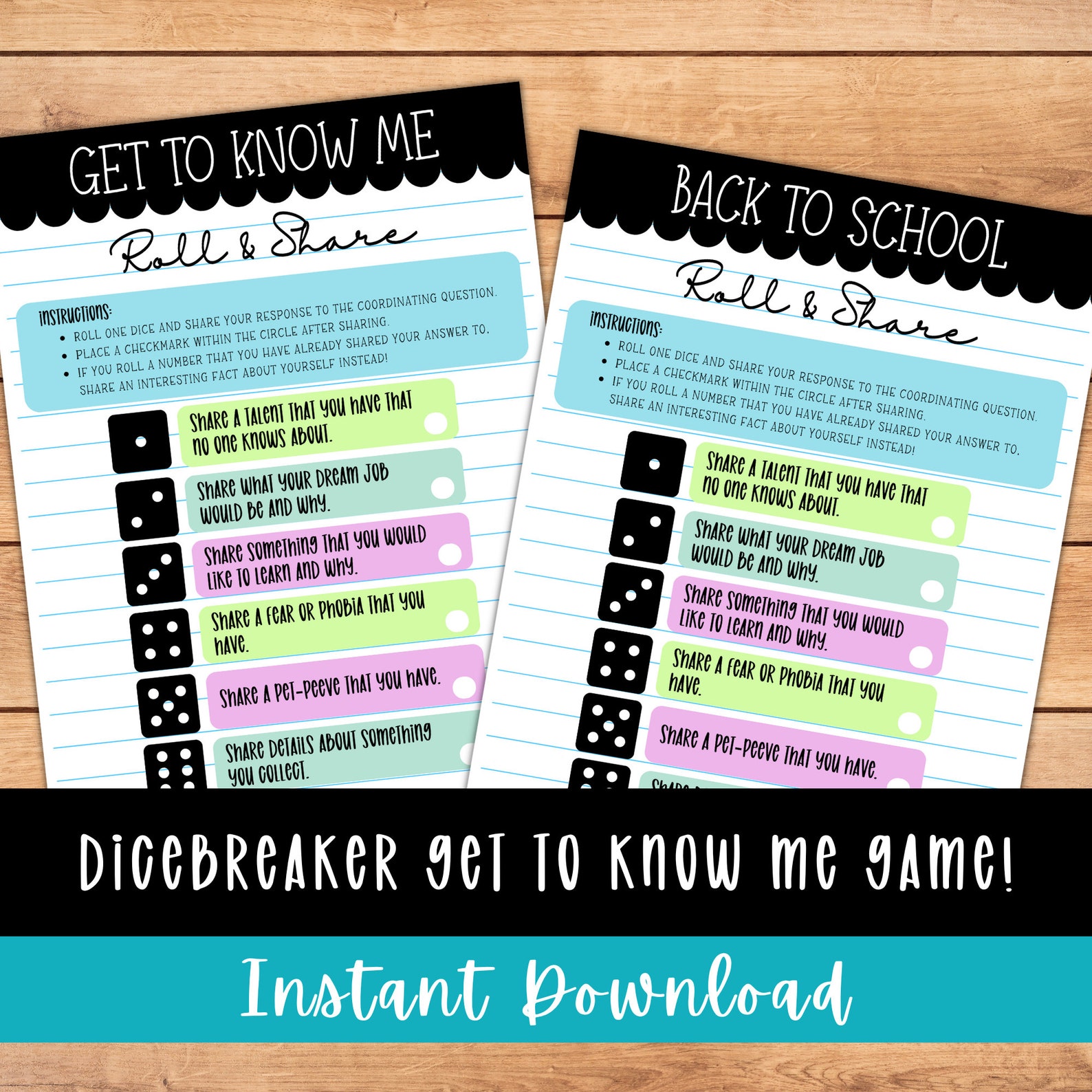 Back to School Roll and Share, Get to Know Me Ice Breaker, Dicebreaker ...