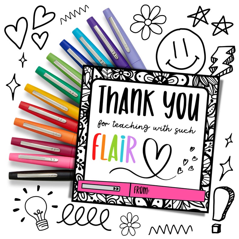 Thank You for Teaching With Flair, Flair Pen Gift Tag, Teacher ...