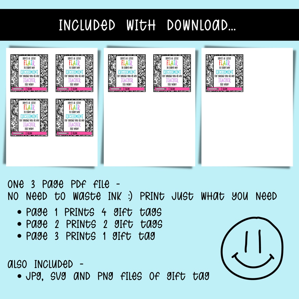 Flair Pen Gift Tag, Back to School Gift Tag, Teacher Gift, Back to ...