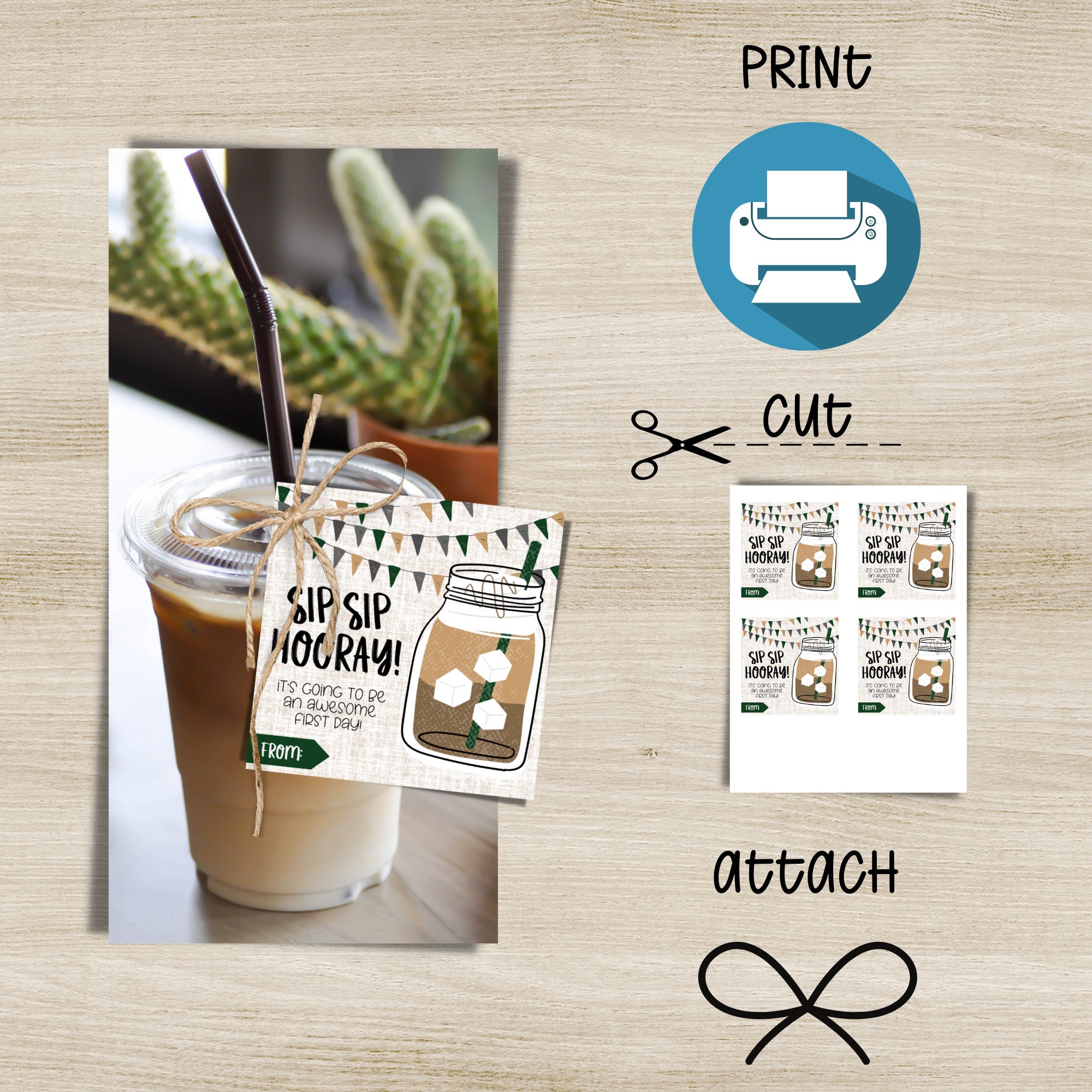 Sip Sip Hooray Gift Tag, Back to School Gift Tag, Teacher Gift, Back to ...
