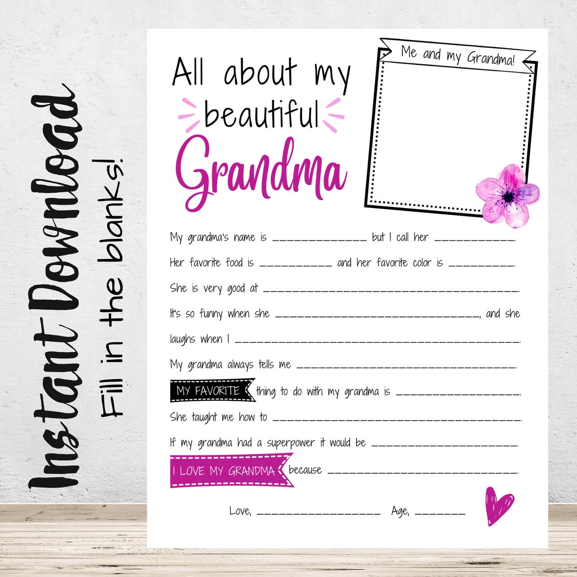 All About My Beautiful Grandma, Grammy, Fill in the Blanks ...