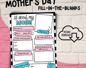 All About My Mommy, Mother's Day Questionnaire, Printable, - Etsy