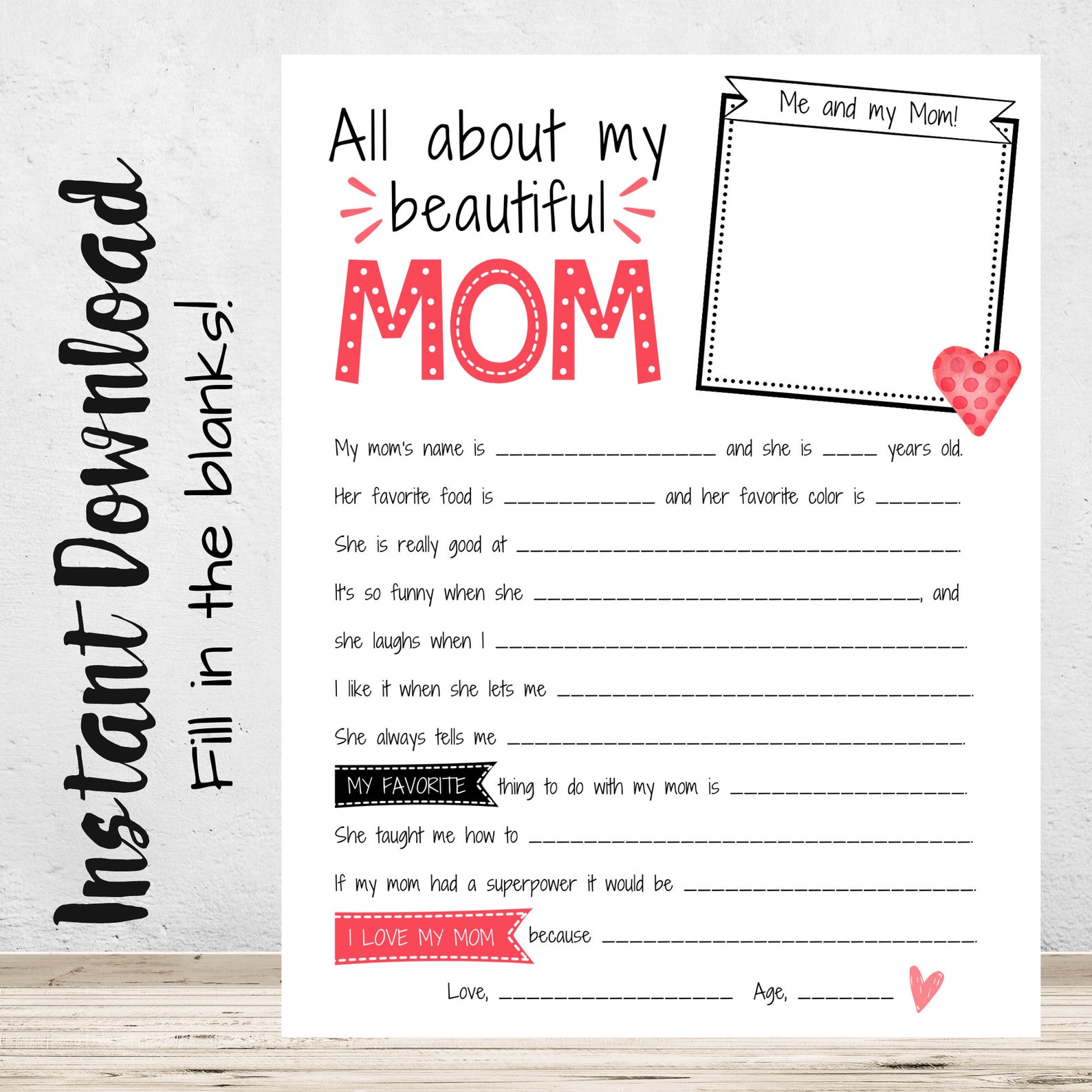 All About My Beautiful Mom, Fill in the Blanks, Mother's Day ...